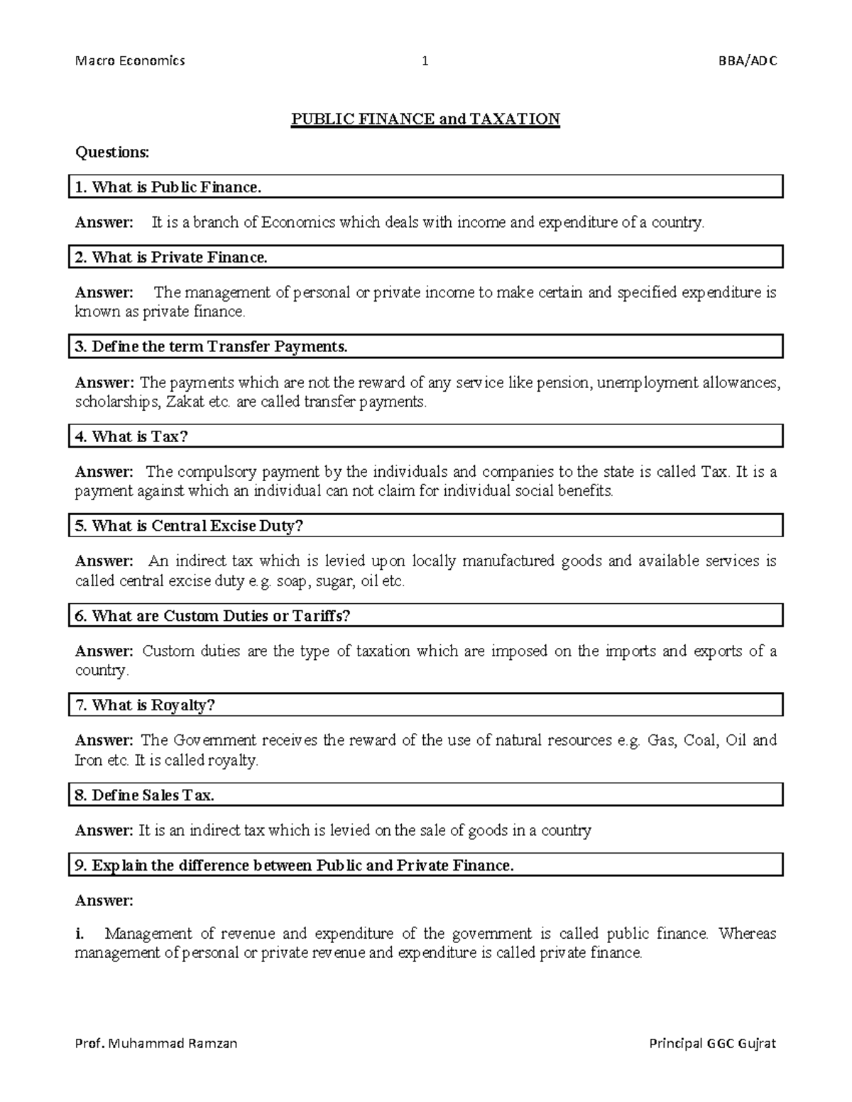 Public Finance and Taxation - PUBLIC FINANCE and TAXATION Questions ...