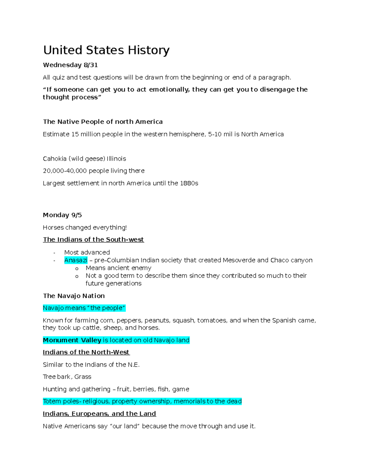 US History - Notes for the entire semester in Dr. Zila's class - United ...