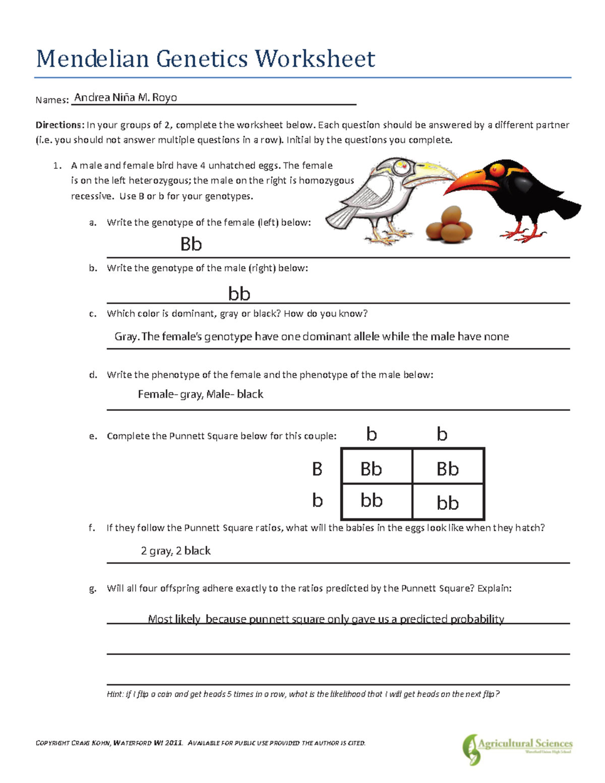 Stemd CIA1 - NOTES - Mendelian Genetics Worksheet Names: Directions ...