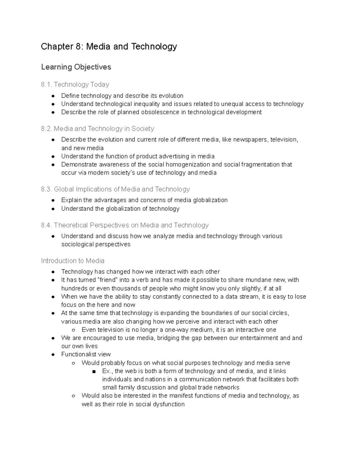 SOC140- Chapter 8 - Chapter 8: Media and Technology Learning Objectives ...