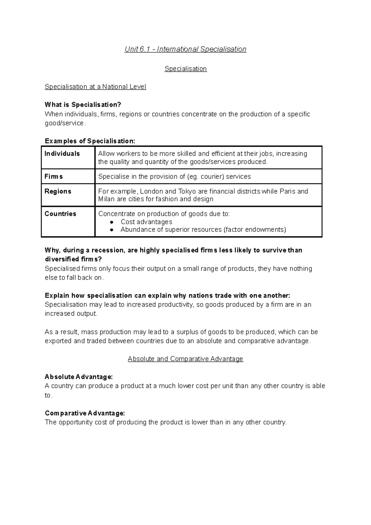 6.1 - International Specialisation - Unit 6 - International ...