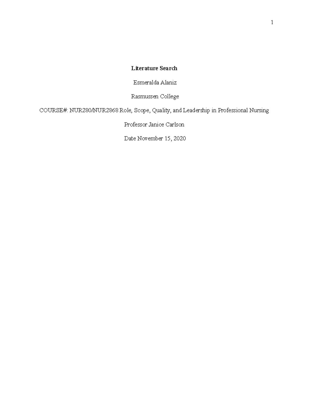 Literature Search Example - 1 Literature Search Esmeralda Alaniz ...