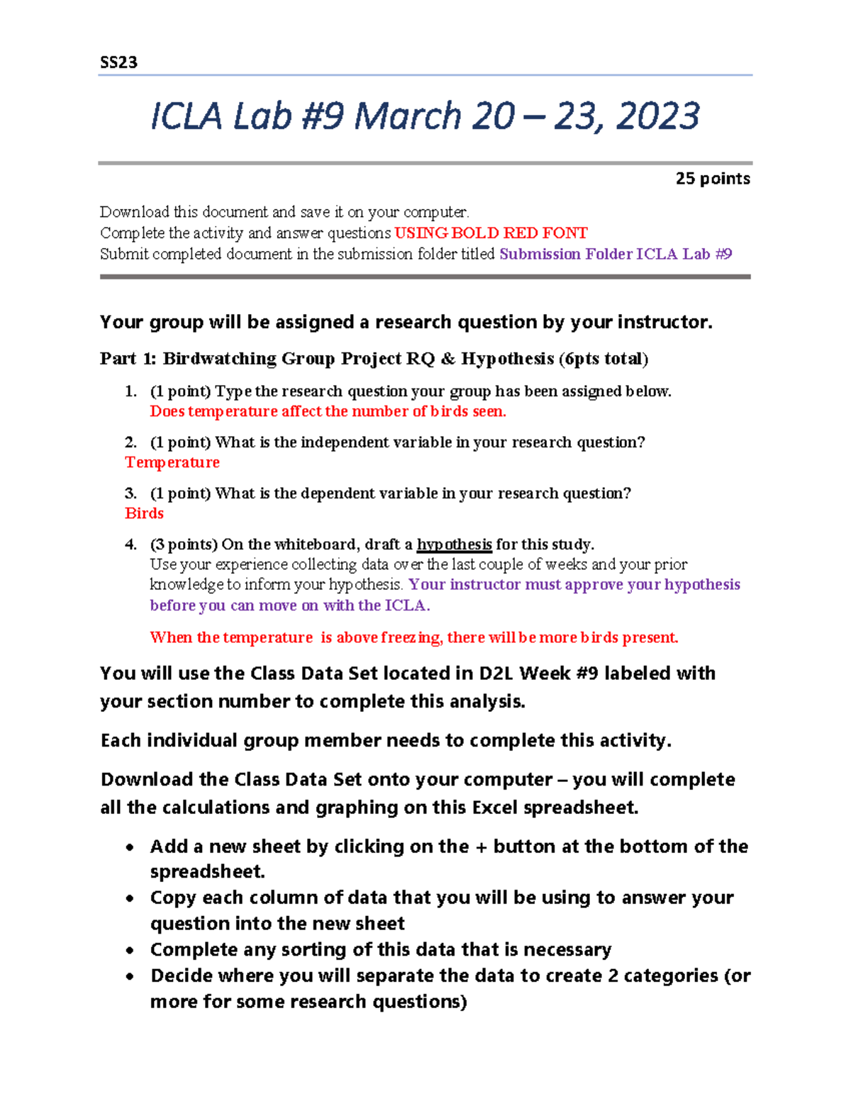 ICLA Lab #09 - ICLA Lab - SS ICLA Lab #9 March 20 – 23, 2023 25 points ...