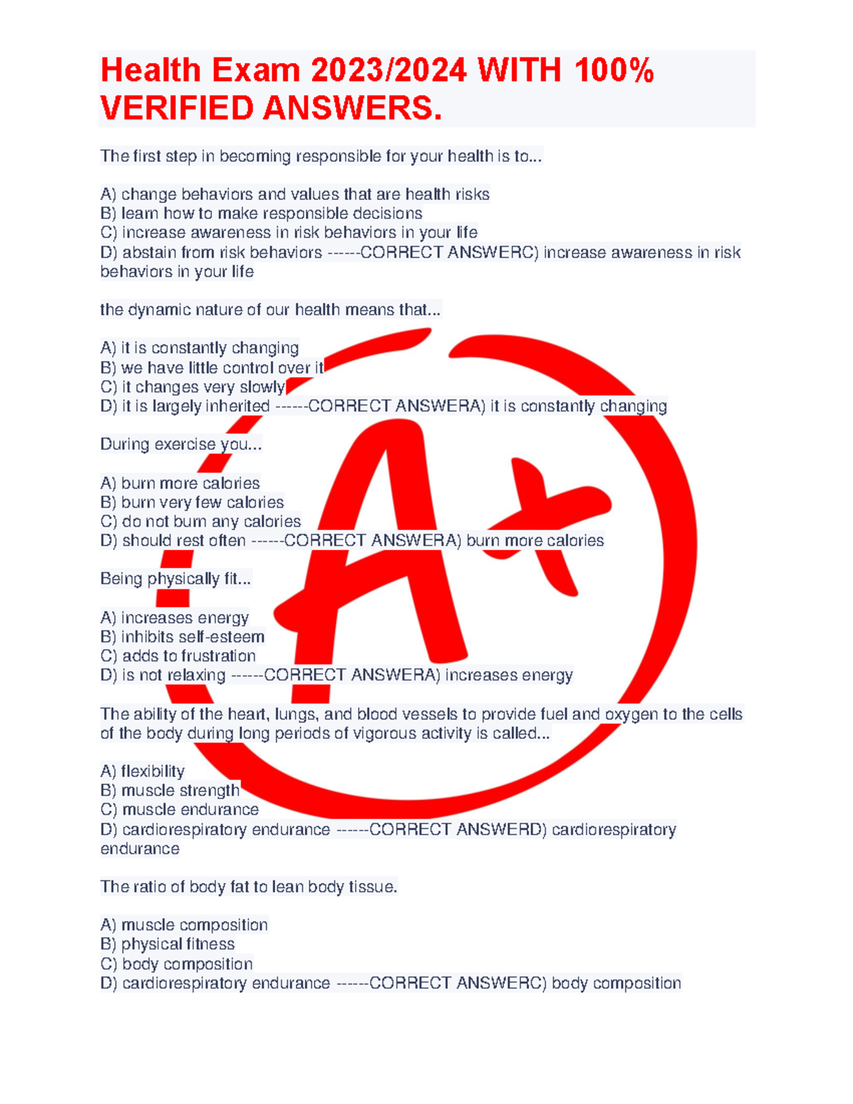 Health EXAM-4 - The documents contain detailed questions and answers in ...