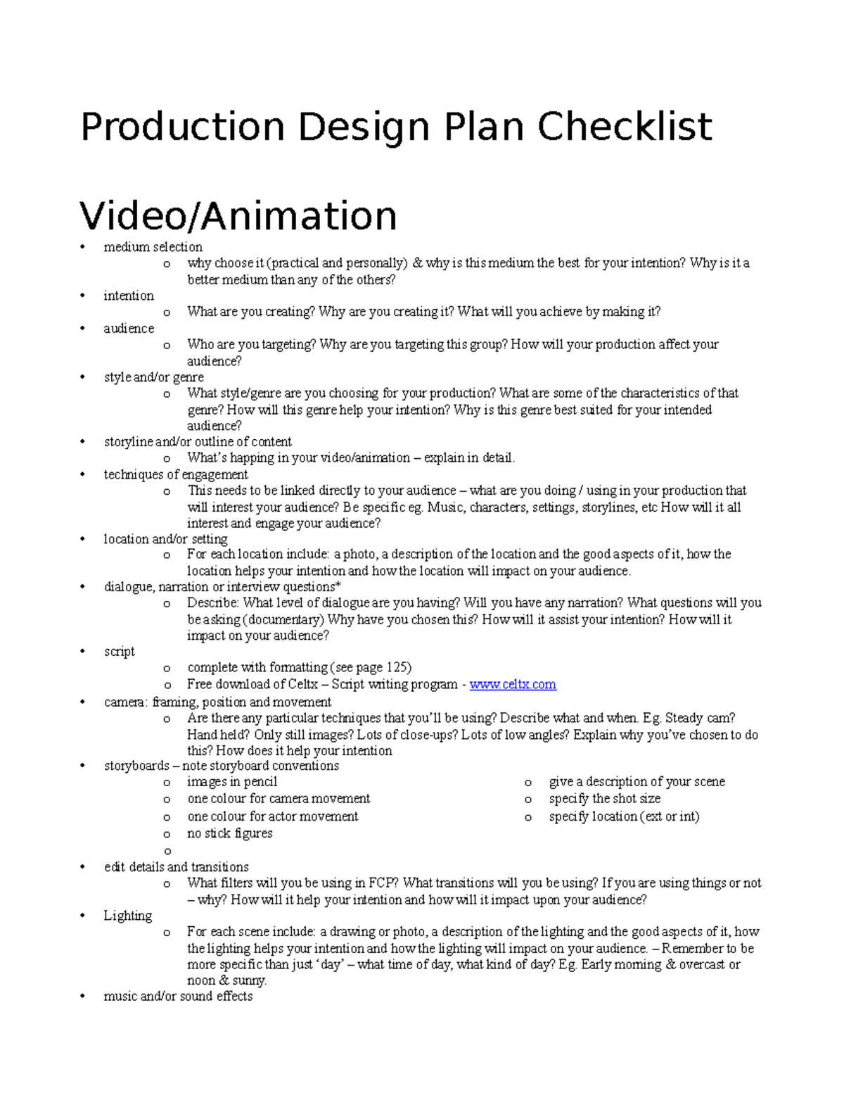 Media production checklist - good - Production Design Plan Checklist ...
