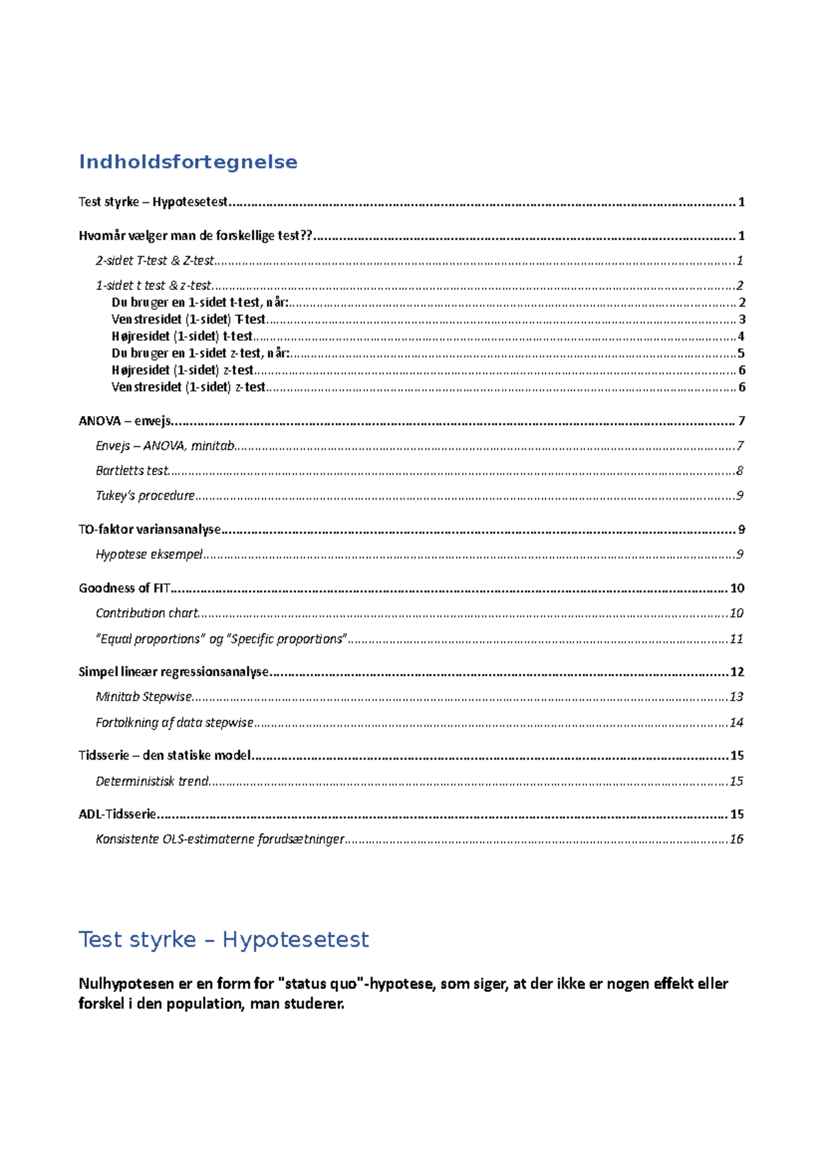 Noter - Indholdsfortegnelse Test styrke – Hypotesetest Nulhypotesen er ...
