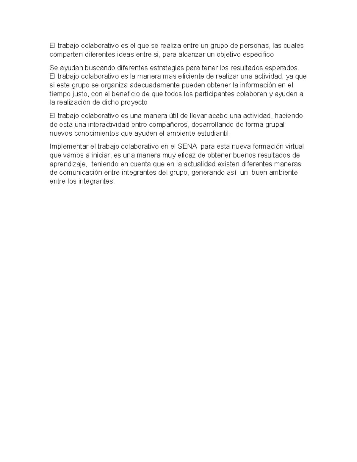 Trabajo colaborativo - Resumen Inducción - El trabajo colaborativo es ...