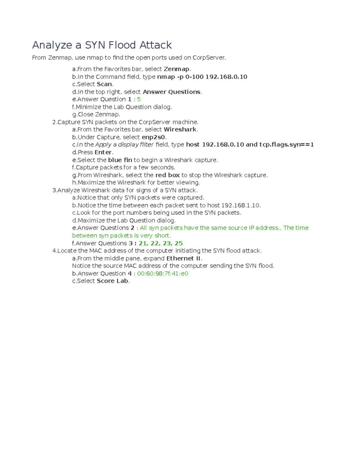 Analyze a SYN Flood Attack - a the Favorites bar, select Zenmap. b the ...
