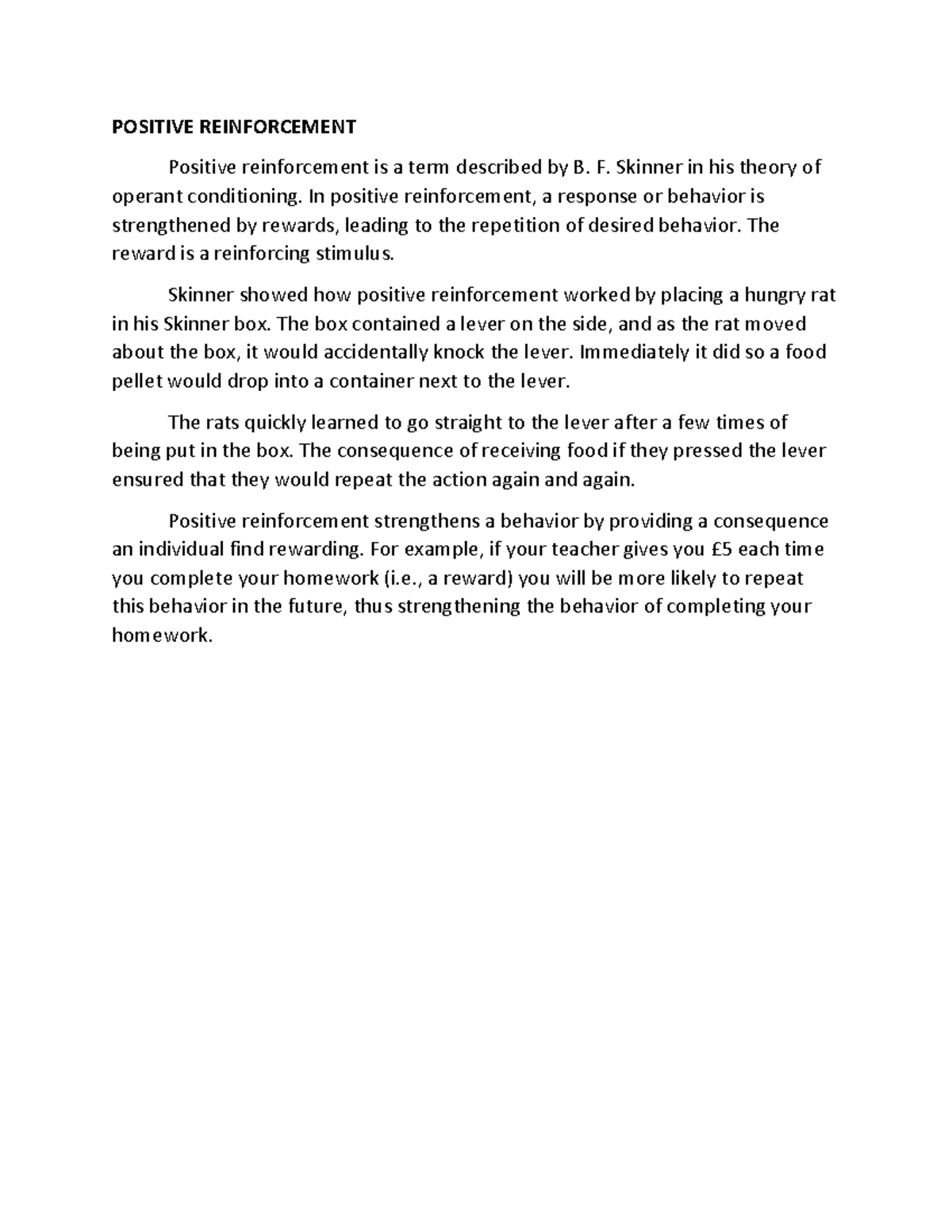 Positive Reinforcement - POSITIVE REINFORCEMENT Positive reinforcement ...