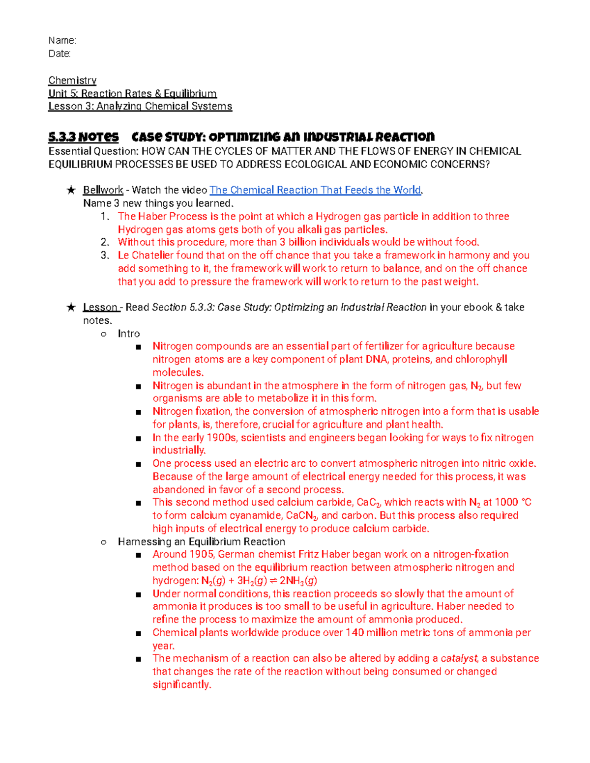 5.3.3 Notes - Name: Date: Chemistry Unit 5: Reaction Rates ...