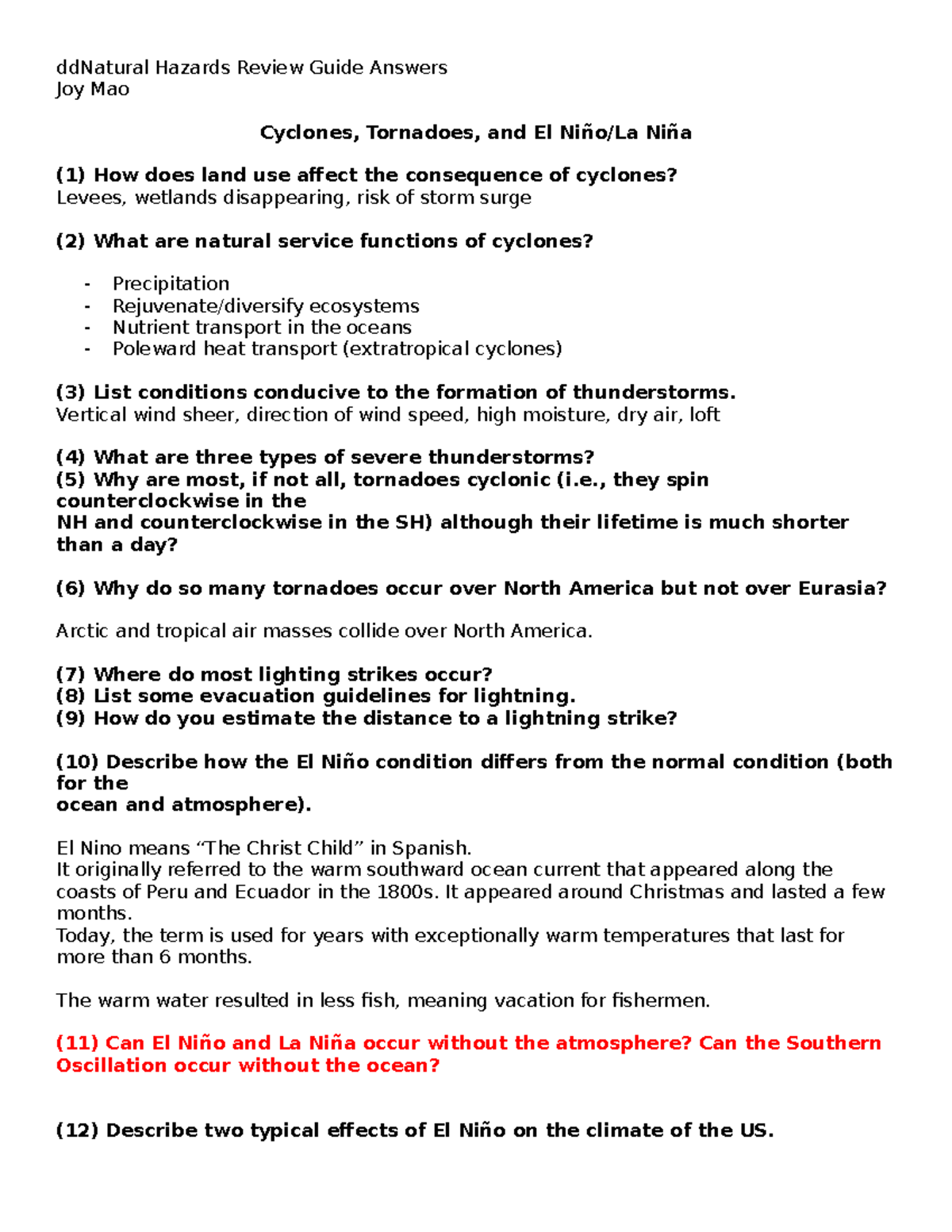 Final Exam Study Guide - ddNatural Hazards Review Guide Answers Joy Mao ...