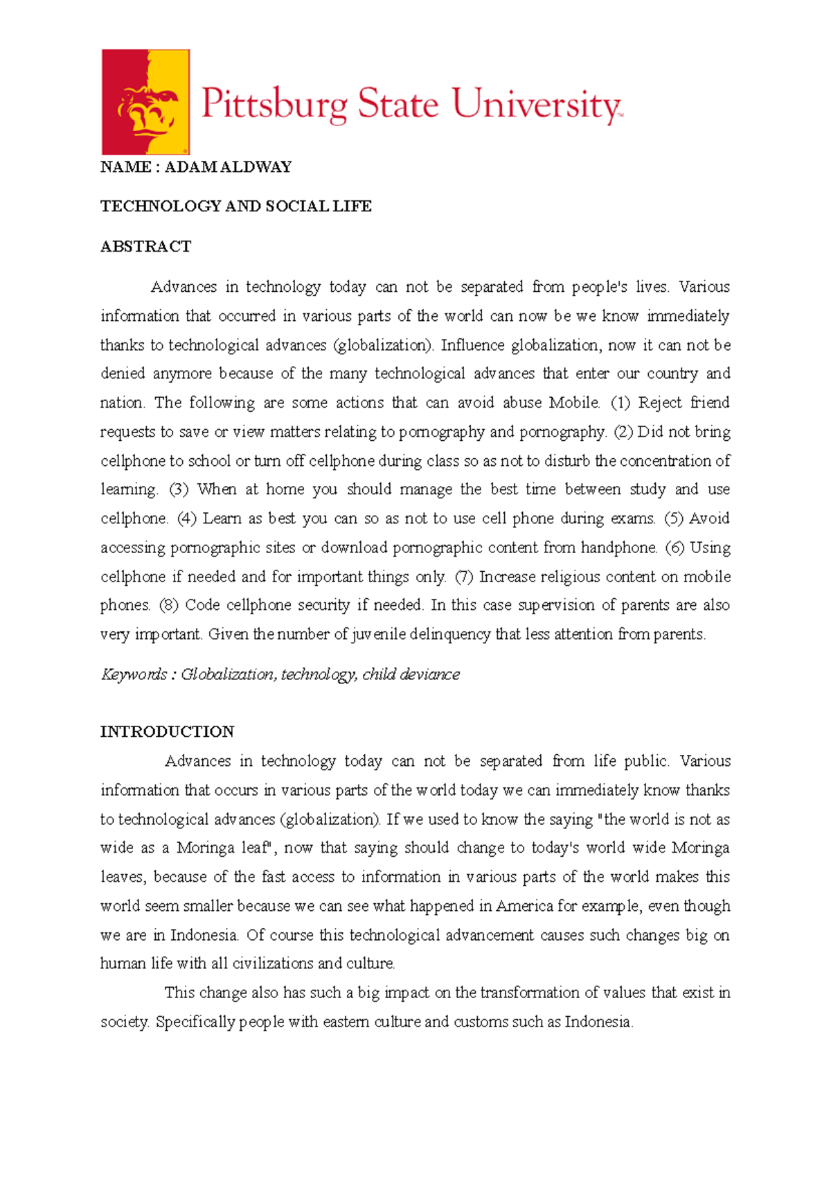 Technology AND Social LIFE ( Introduction) - NAME : ADAM ALDWAY ...