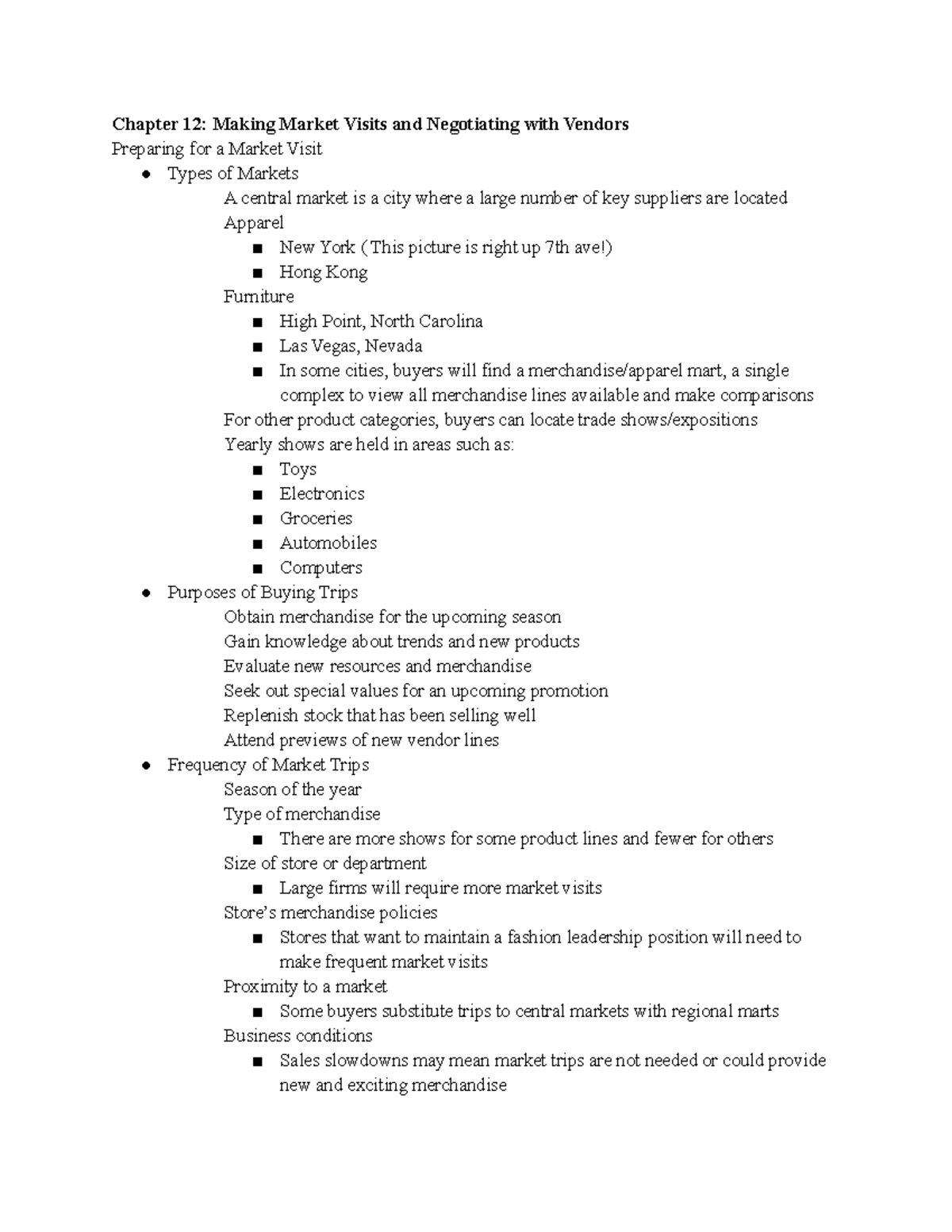 2020-FM225-Notes Chap12 - Chapter 12: Making Market Visits and ...