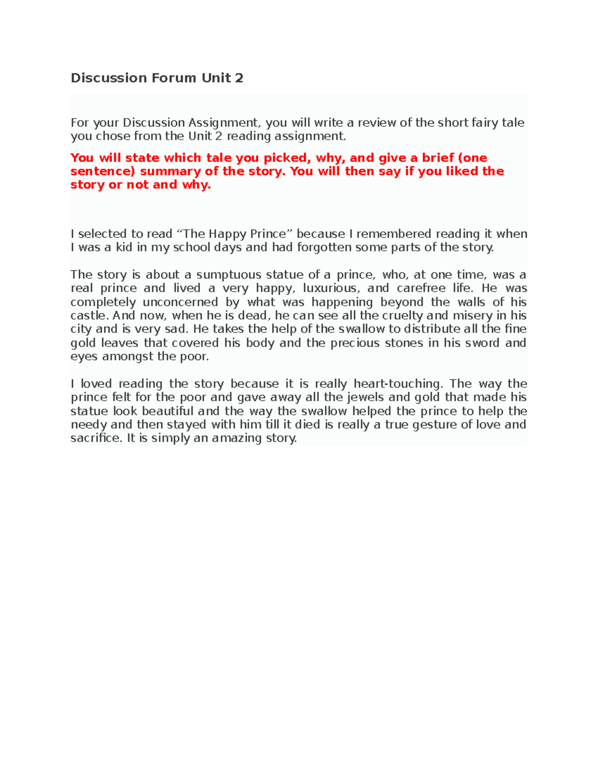 ENGL 0101- Discussion Unit 2 - Discussion Forum Unit 2 For your Discussion Assignment, you will ...