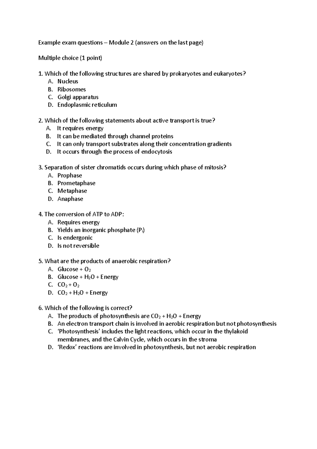 Example exam questions Module 2 - Example exam questions – Module 2 ...