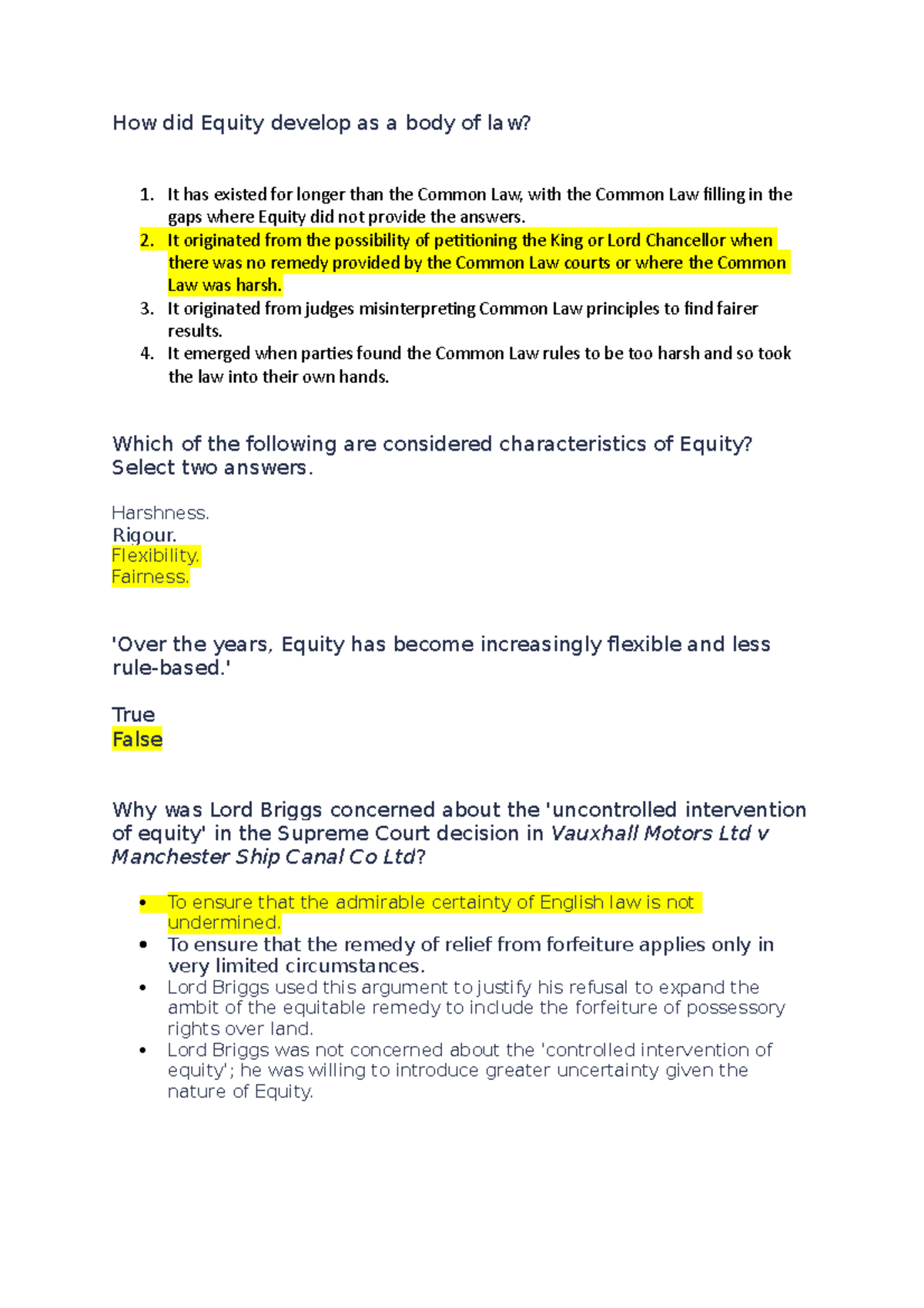MCT potential Questions Equity - How did Equity develop as a body of ...