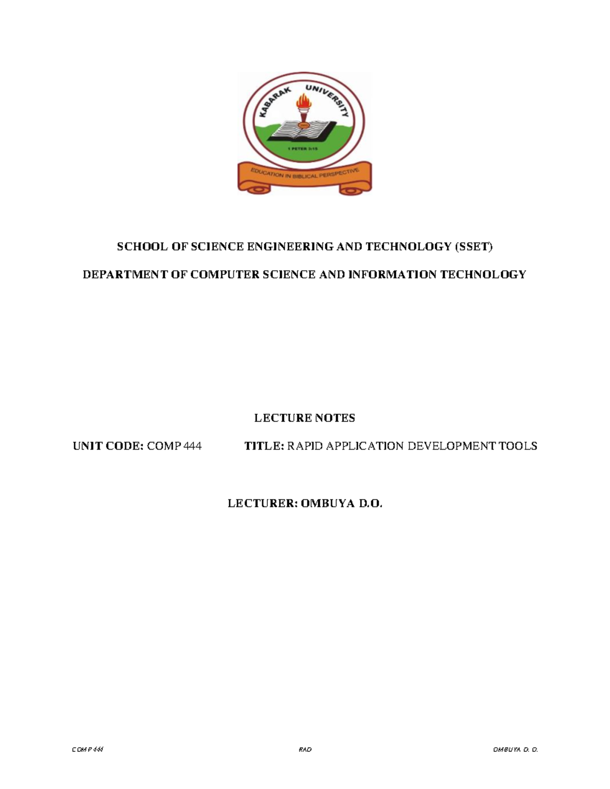 RAD Lecture Notes-1 - Rapid application development notes - SCHOOL OF ...