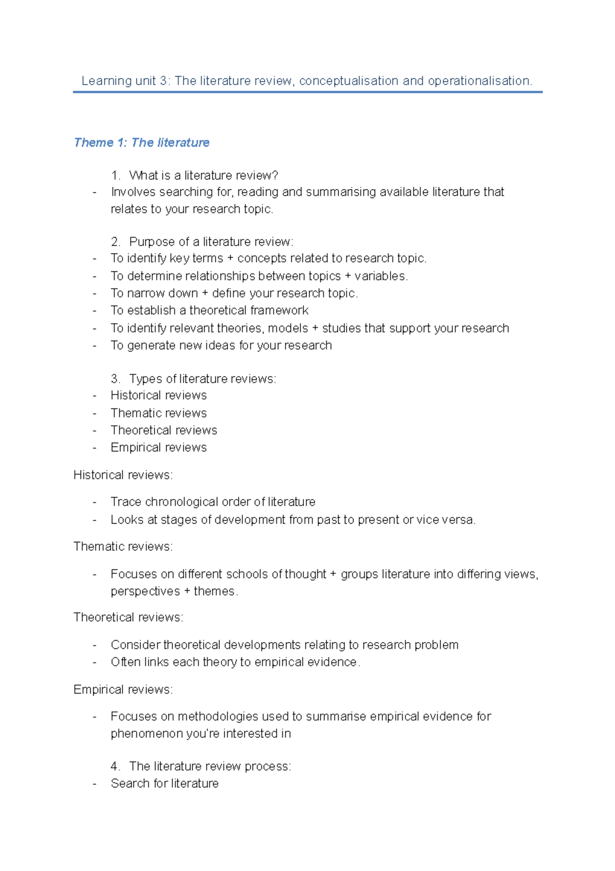 Learning unit 3 - Theme 1: The literature What is a literature review ...