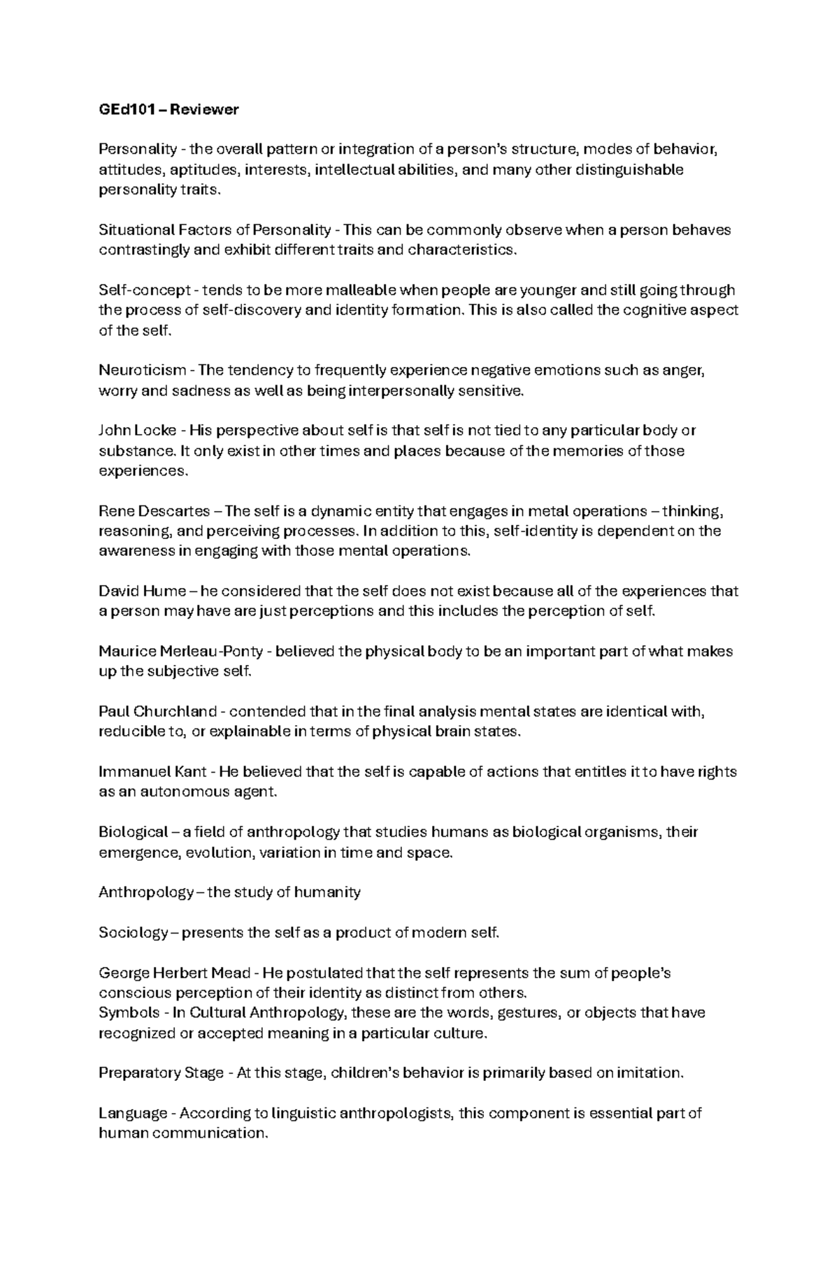 UTS Reviewer - Academic - GEd101 – Reviewer Personality - the overall ...