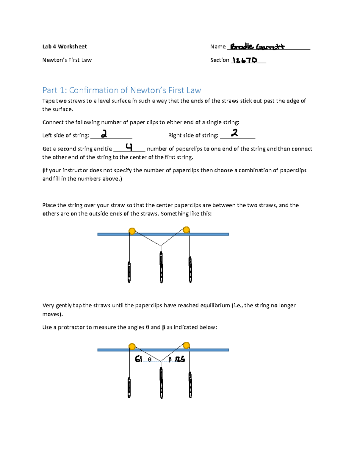 PHY111 Lab 4 Worksheet - ####### Lab 4 Worksheet Name __________________________ ####### Newton ...