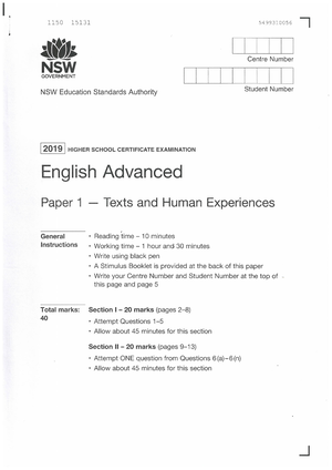 2022 HSC English Advanced Paper 1 - Studocu