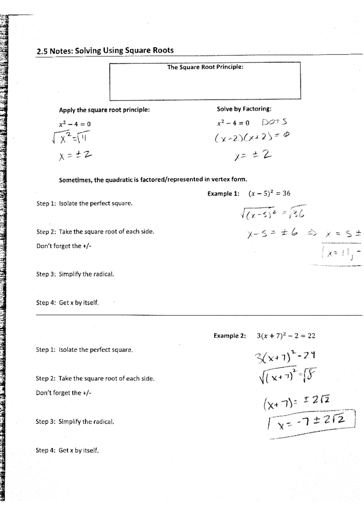 Notes 2 5 Complete Solving Quadratics By Using The Square Root Method notes-2-5-complete-solving-quadratics-by-using-the-square-root-method