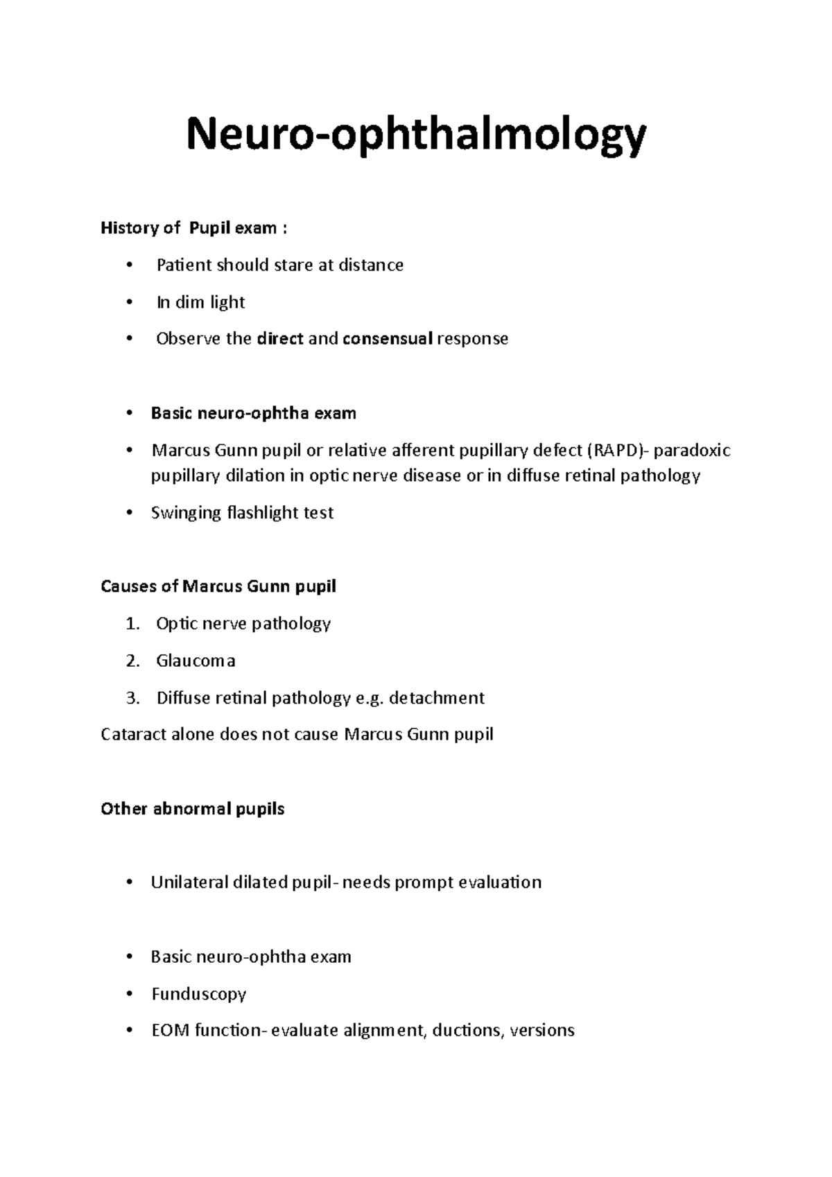 Neuro optha - Lecture notes 11 - Neuro-ophthalmology History of Pupil ...