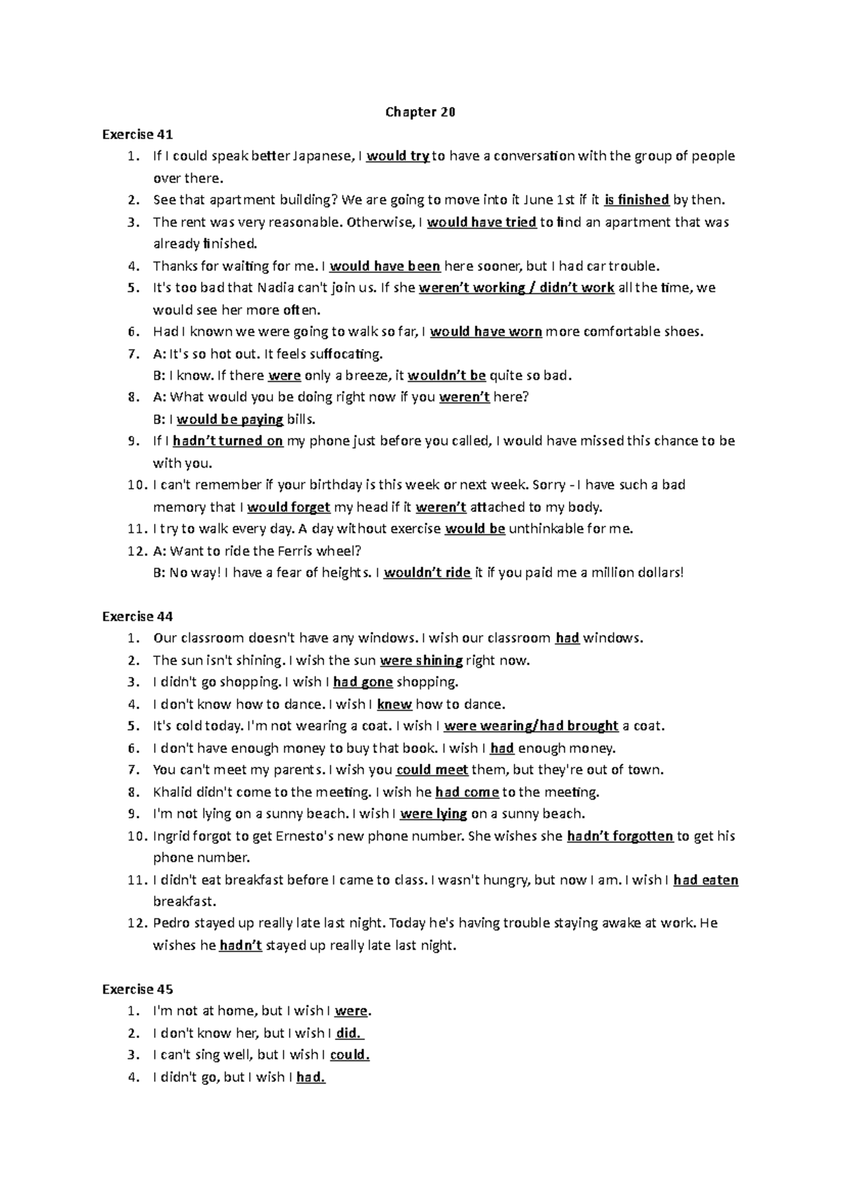 Grammar 5th Edition Chapter 20 Exercises 41-53 - Chapter 20 Exercise 41 If I could speak better ...