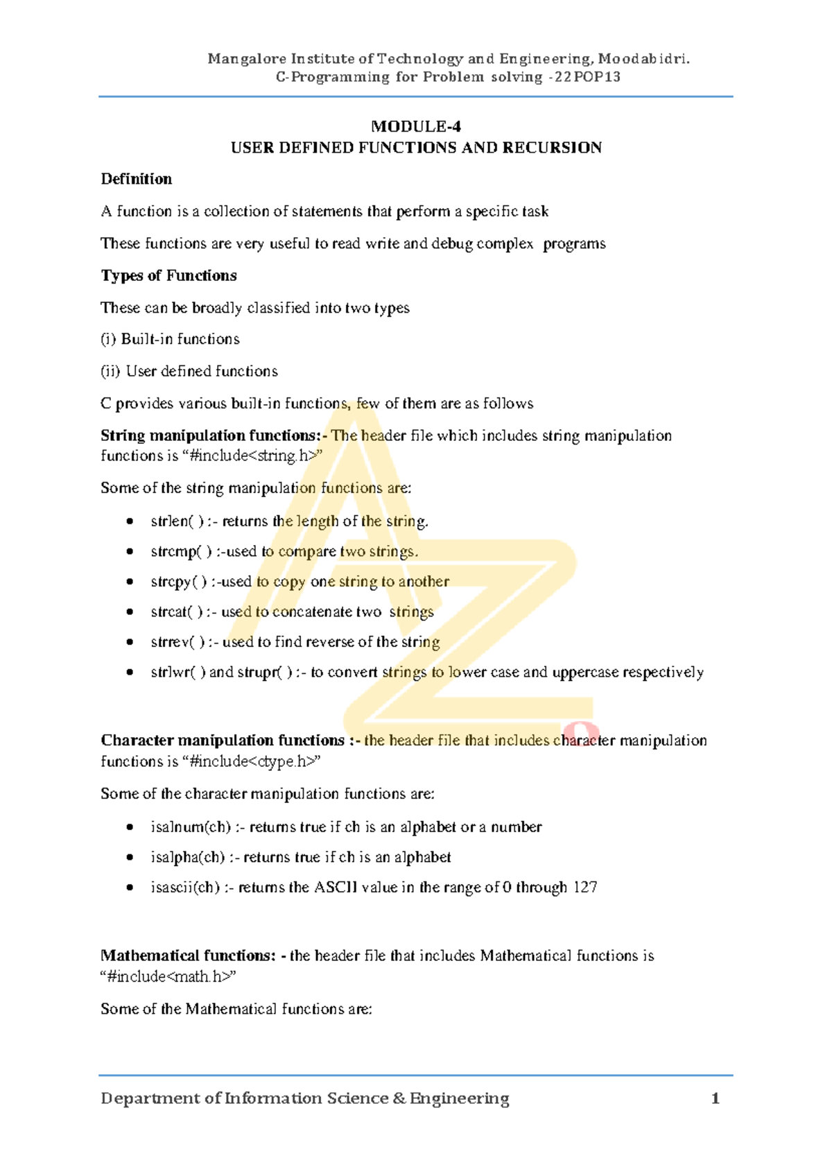 Bpops 103 Mod4@Az Documents - C-Programming for Problem solving - 22 POP Definition MODULE- 4 ...