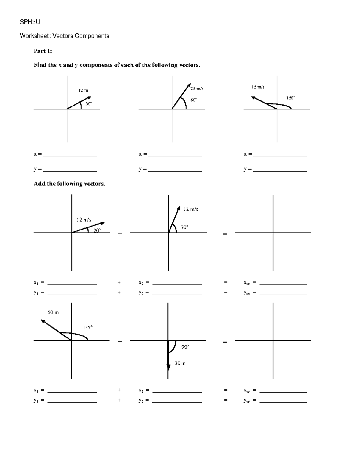 Vector Components - worksheet - Mr. Alexander Name ...