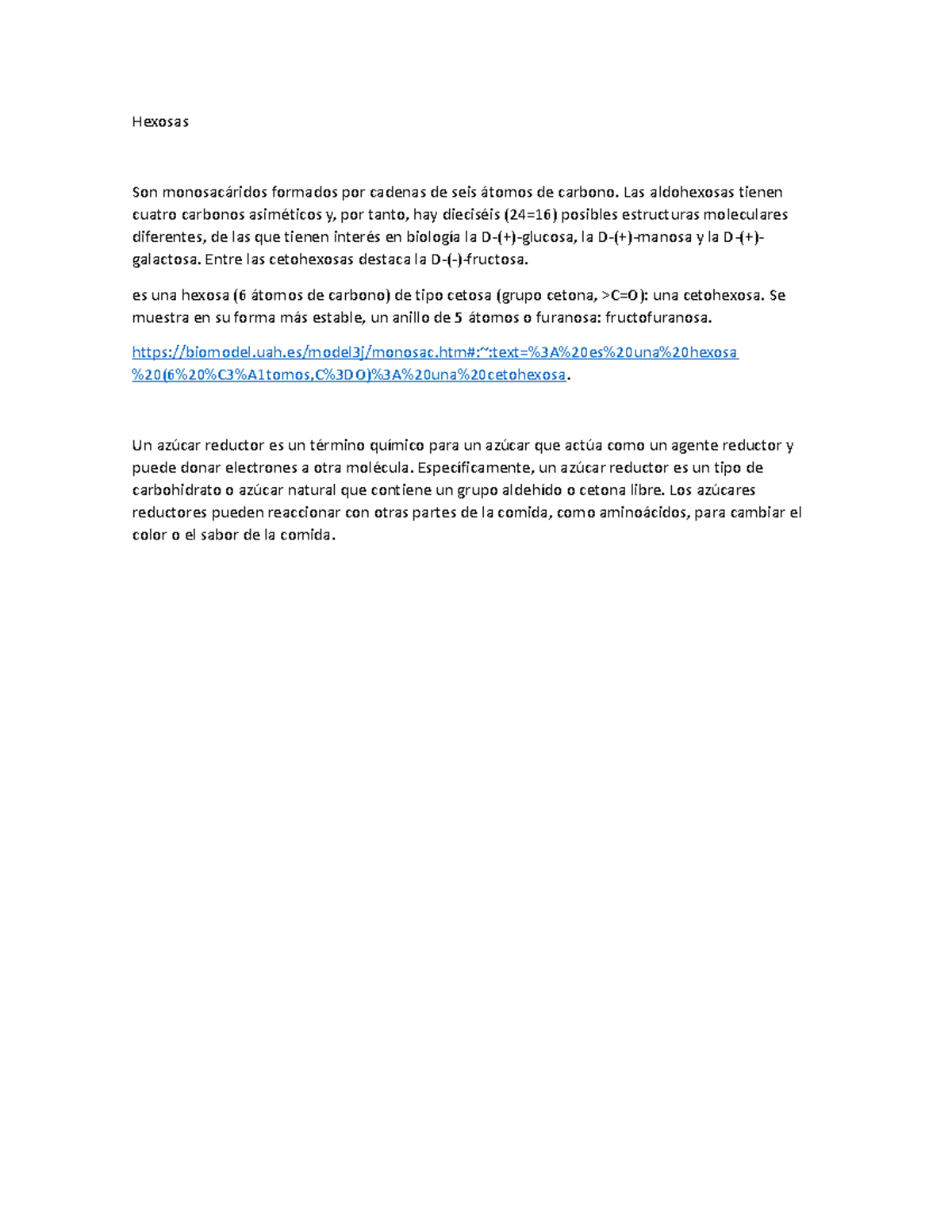 Hexosas - apuntes - Hexosas Son monosacáridos formados por cadenas de ...