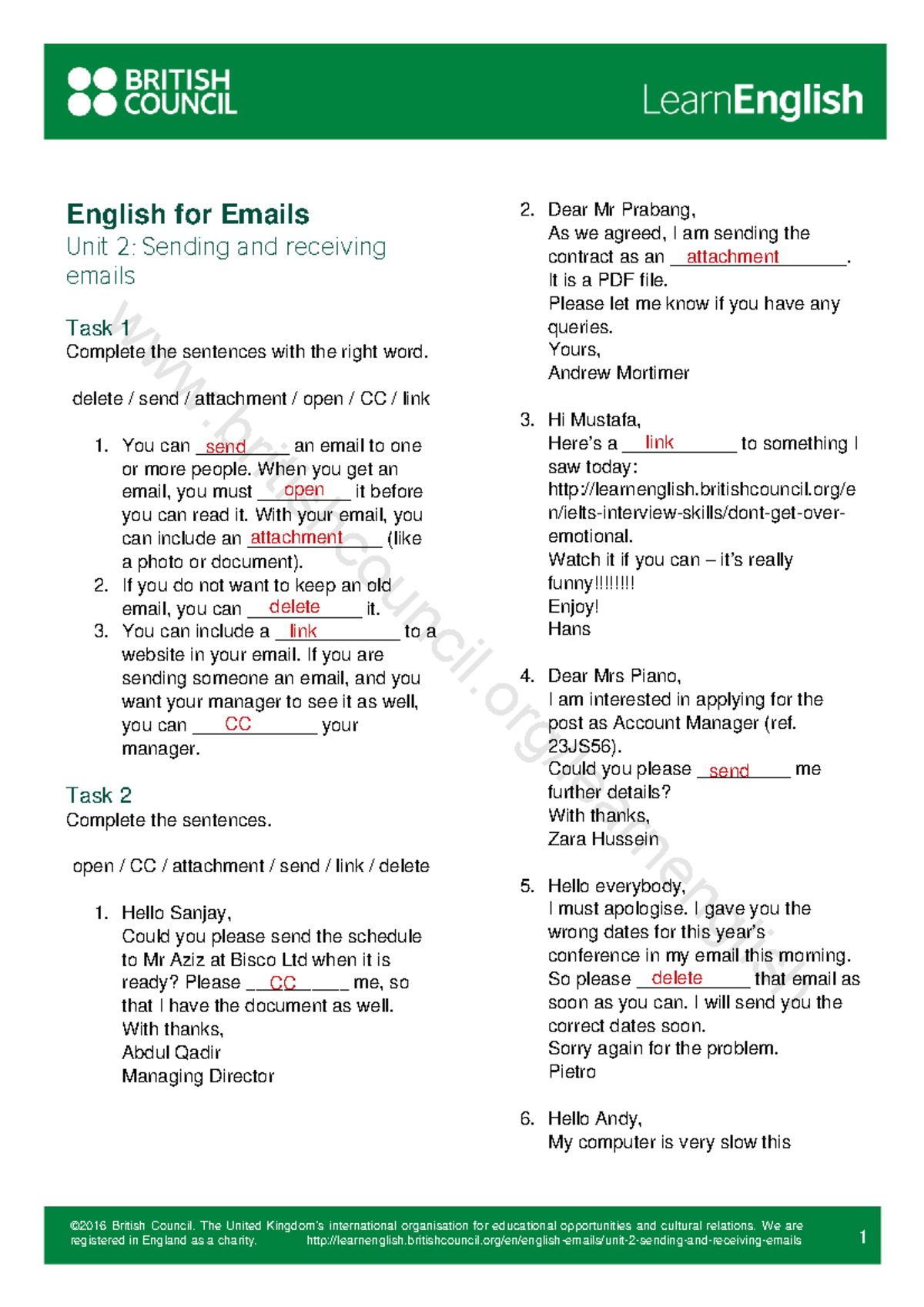 English for Emails Practice 1 - StuDocu