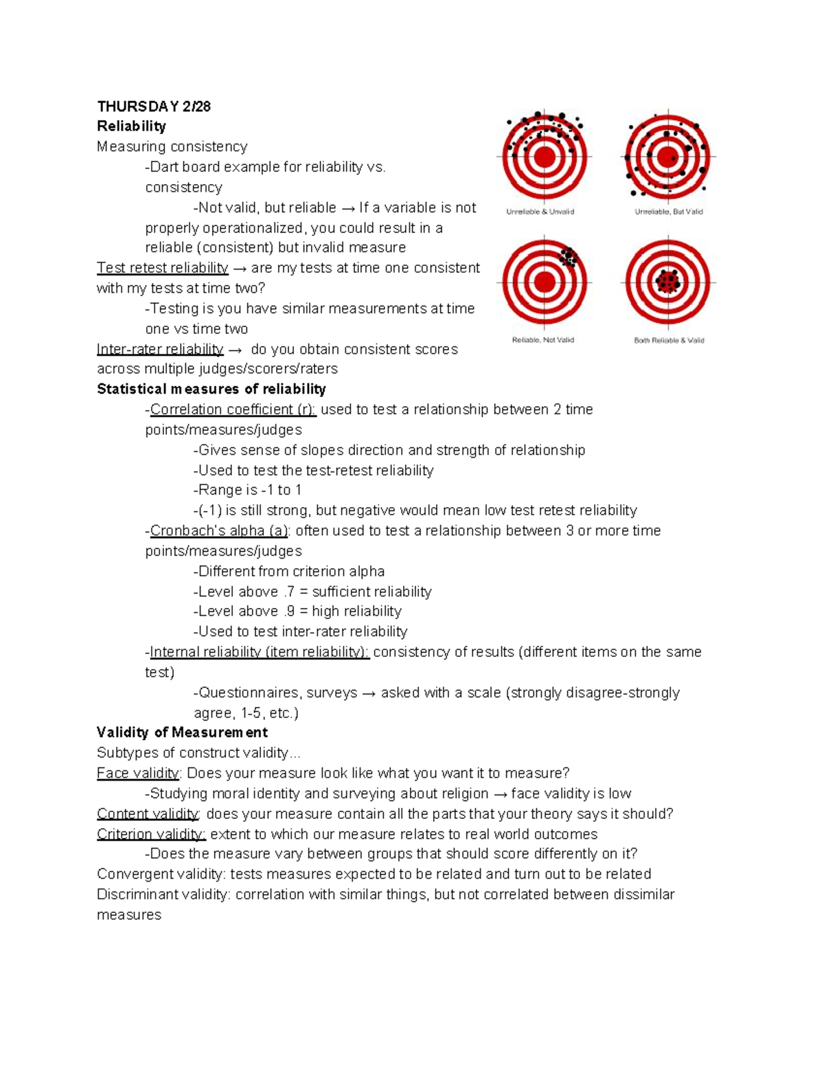 PSYC207 2 28 - Lecture notes 3 - THURSDAY 2/ Reliability Measuring ...