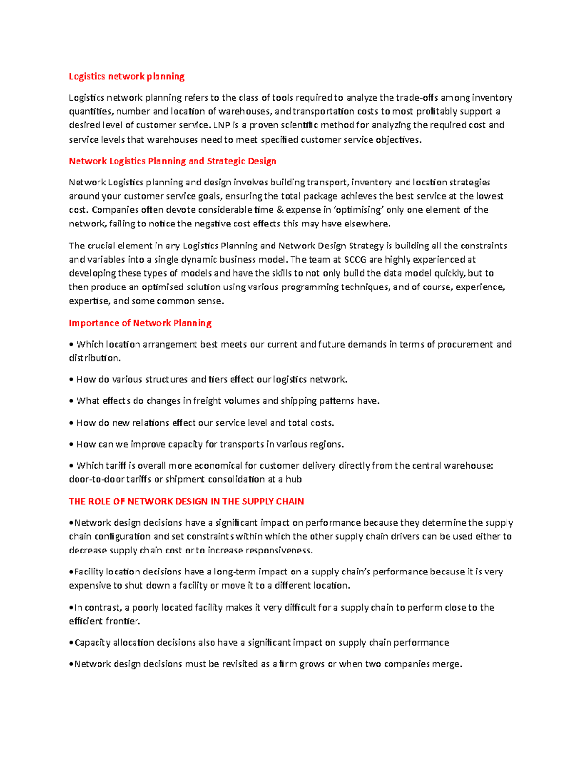 Logistics unit 2 notes - Logistics network planning Logistics network ...
