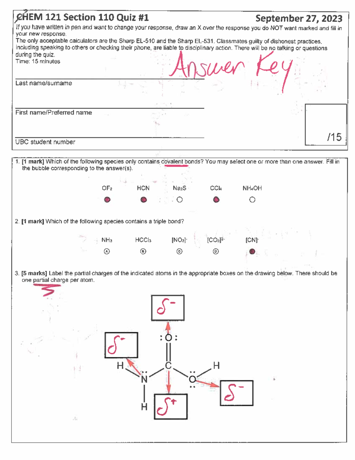 Section 110 Answer Key - CHEM 121 - Studocu