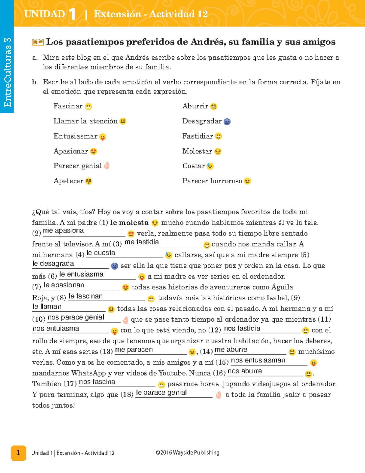 Spanish Actividad 12 - eeeeeeeeee - EntreCulturas 3 UNIDAD 1 ...