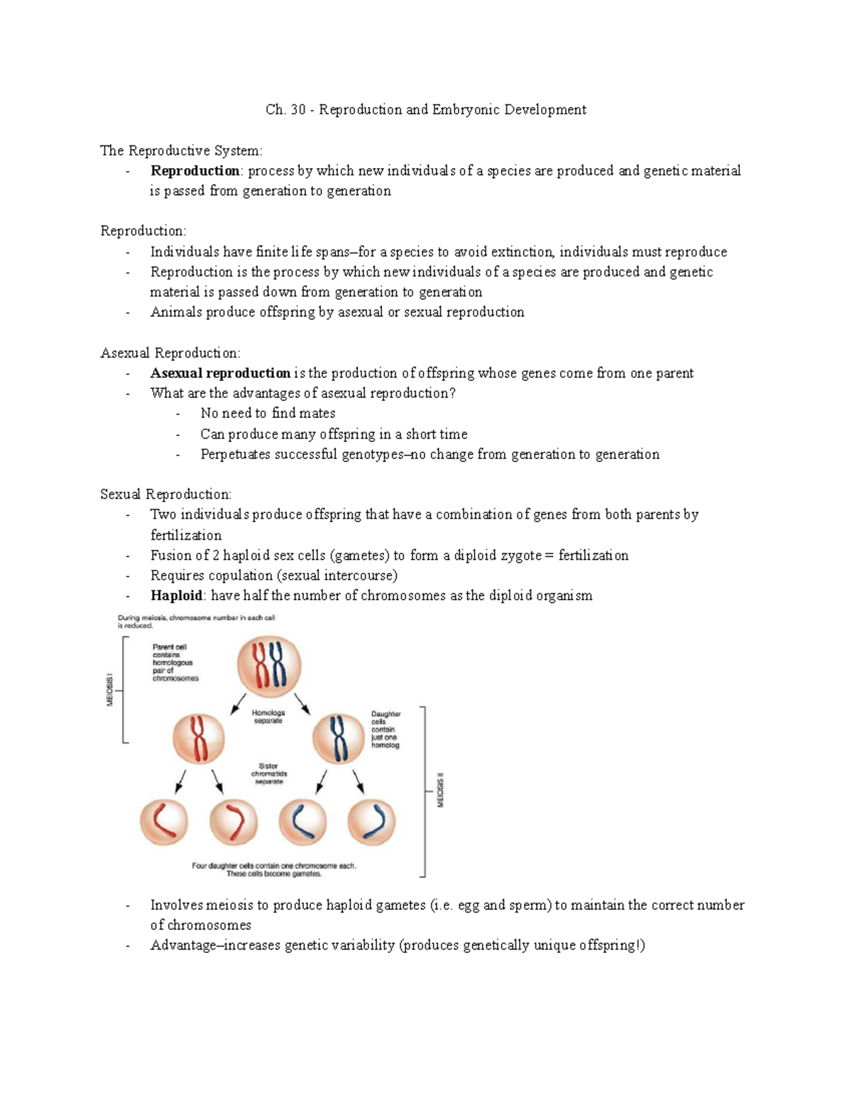 BIOL 150B - Ch. 30 - Reproduction and Embryonic Development - Ch. 30 ...