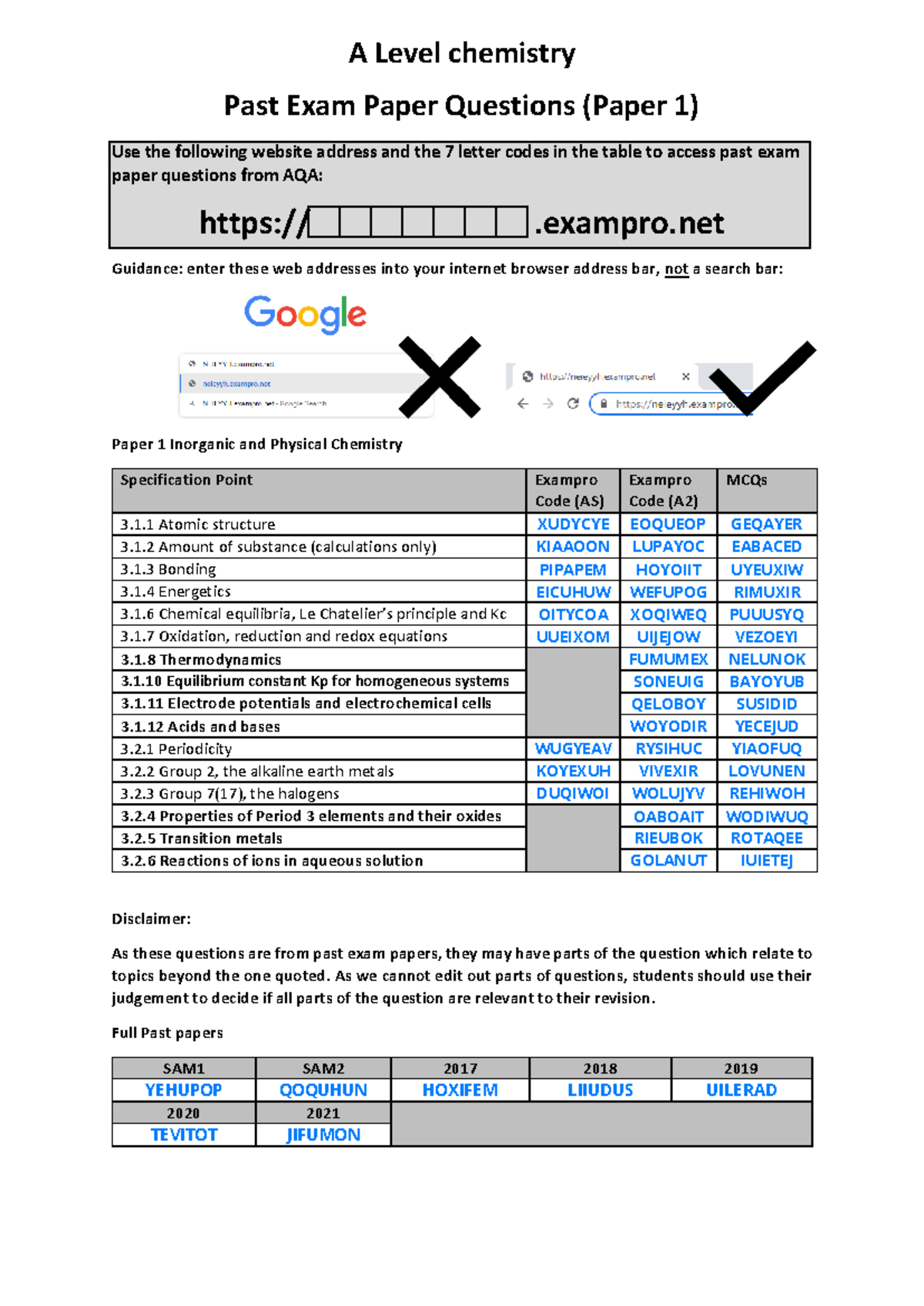 Exampro Questions (A2 Chemistry) - A Level chemistry Past Exam Paper ...
