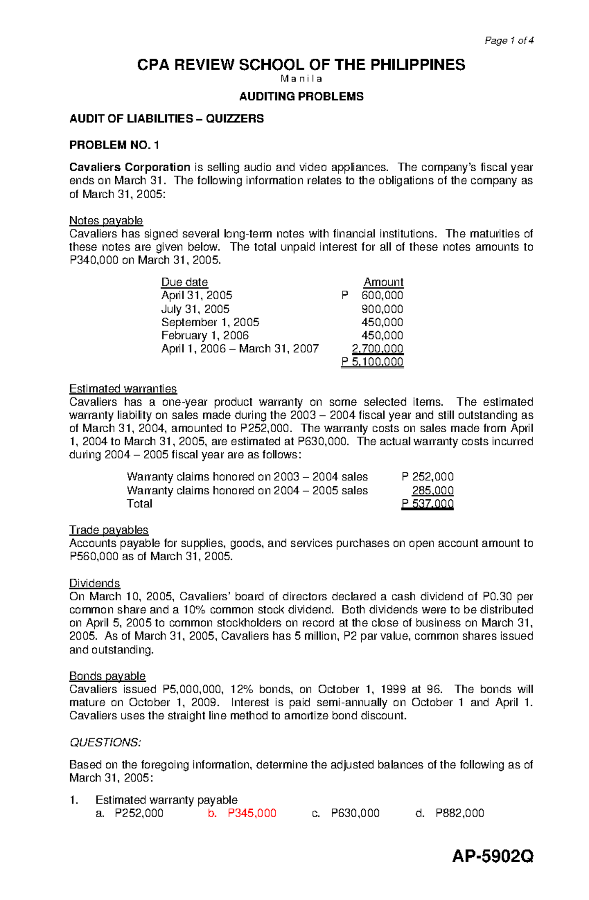 Audit of Liabilities-2 - CPA REVIEW SCHOOL OF THE PHILIPPINES M a n i l ...
