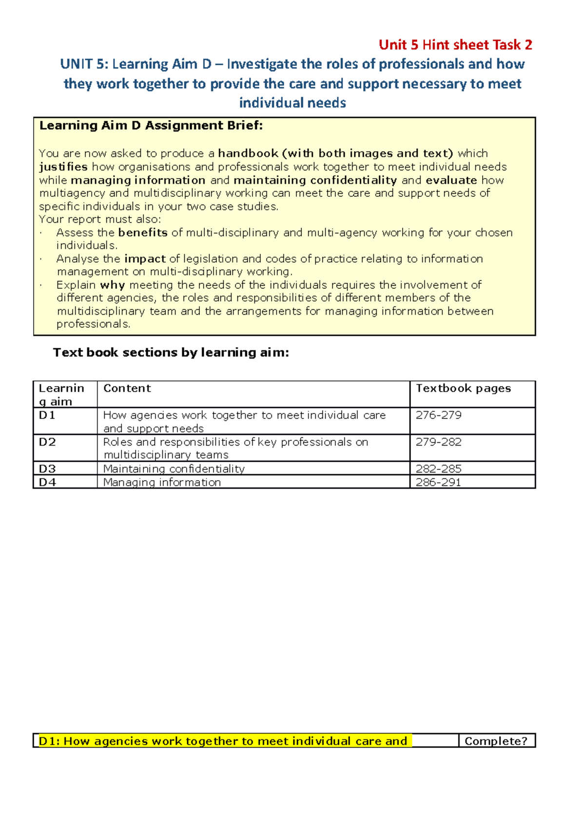 Unit 5 Learning Aim D Hintsheet - UNIT 5: Learning Aim D – Investigate ...