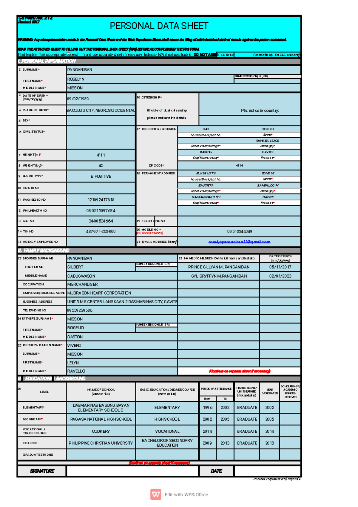 Inbound 8600504890521016189 - PERSONAL DATA SHEET WARNING: Any ...