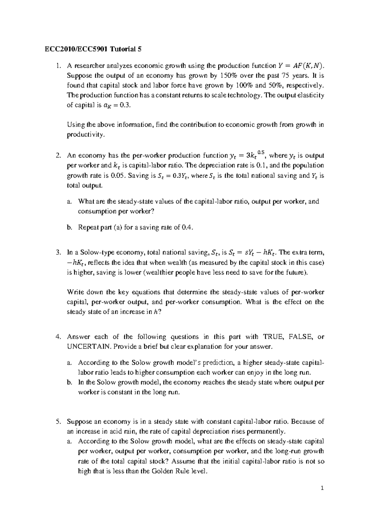 Tutorial 5 - 1 ECC2010/ECC5901 Tutorial 5 A researcher analyzes ...