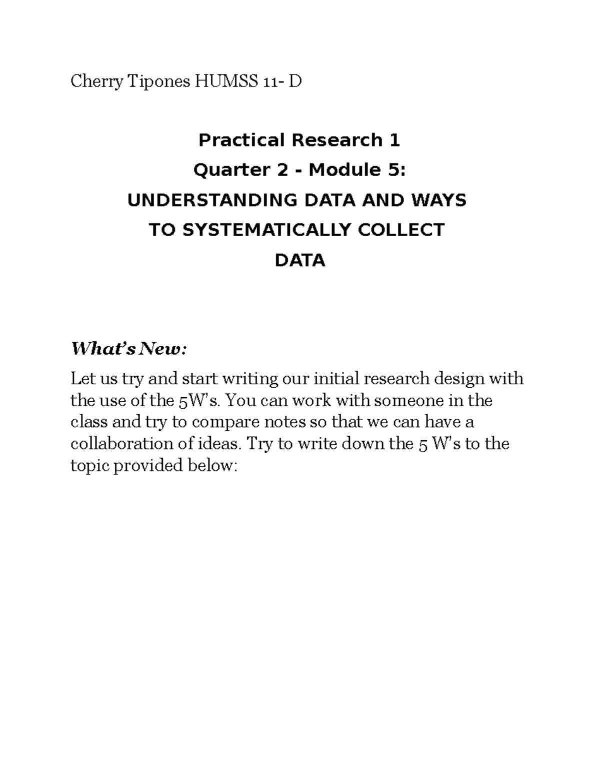 PR1 Module 5 Tipones - Cherry Tipones HUMSS 11- D Practical Research 1 ...
