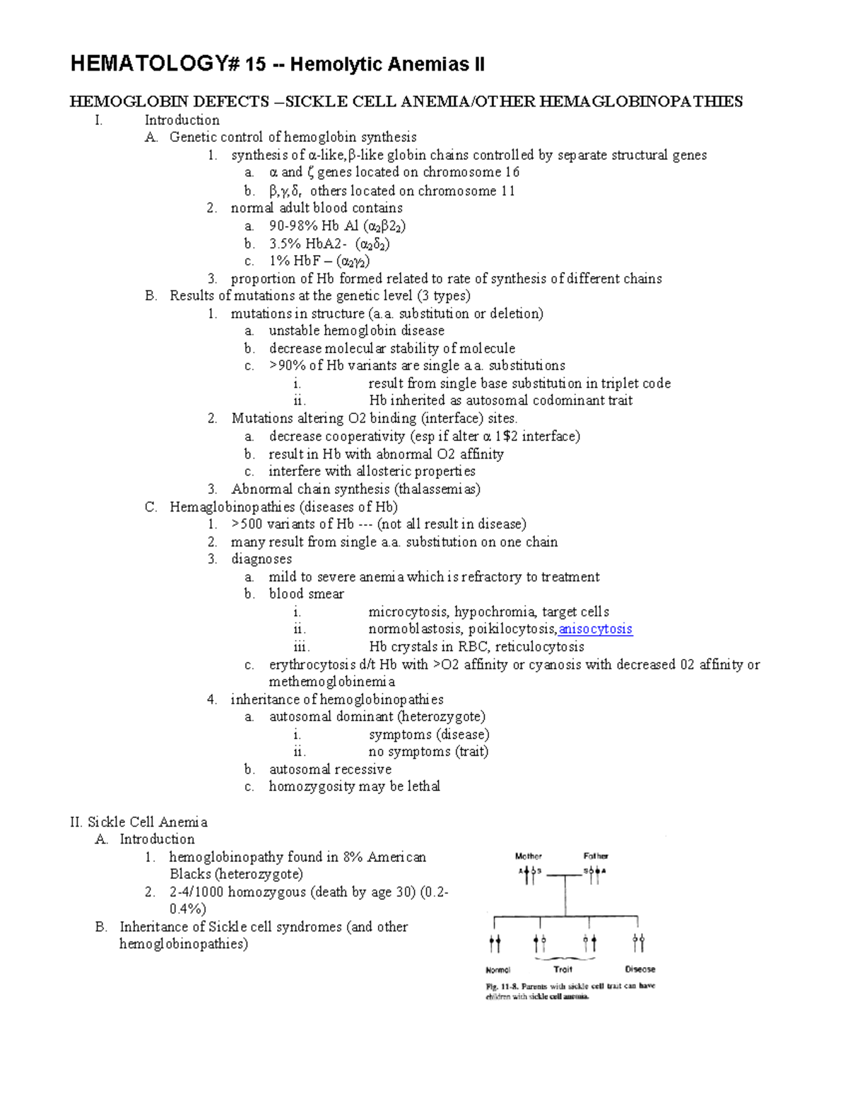 Haematology Hemolytic anemias - HEMOGLOBIN DEFECTS -SICKLE CELL ANEMIA ...