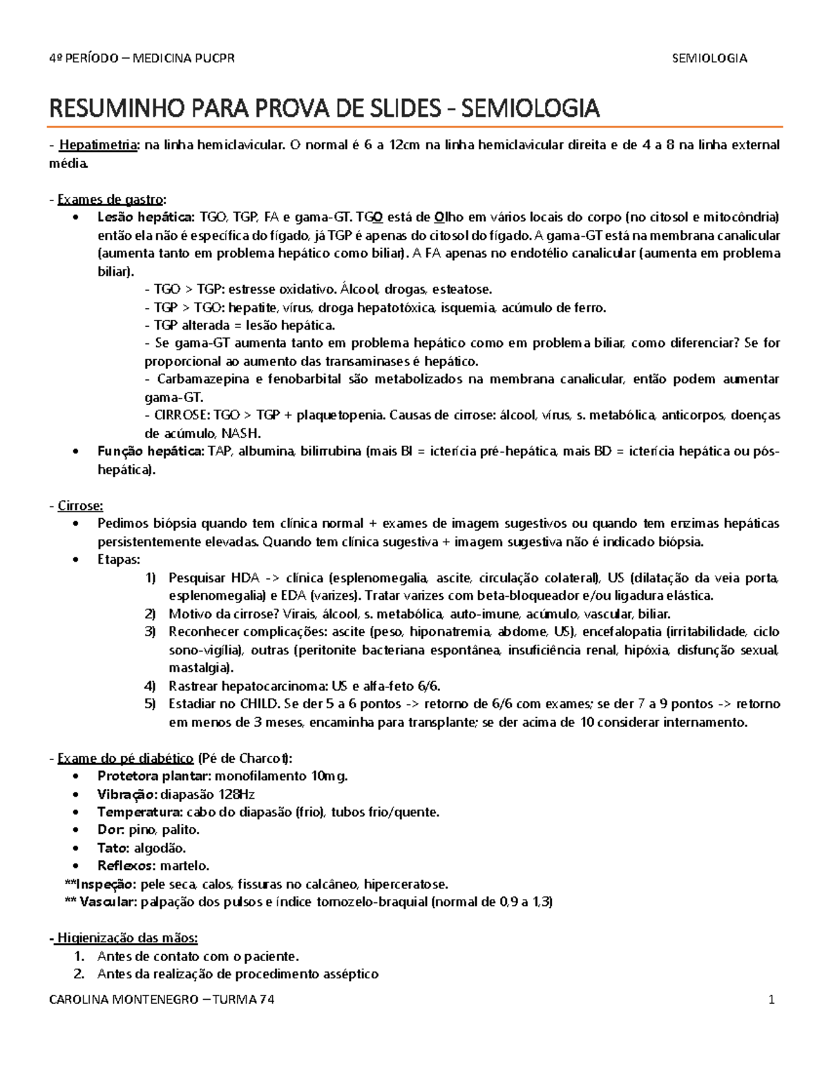 Resuminho para Prova de Slides - Semiologia - Warning: TT: undefined function: 32 Warning: TT ...