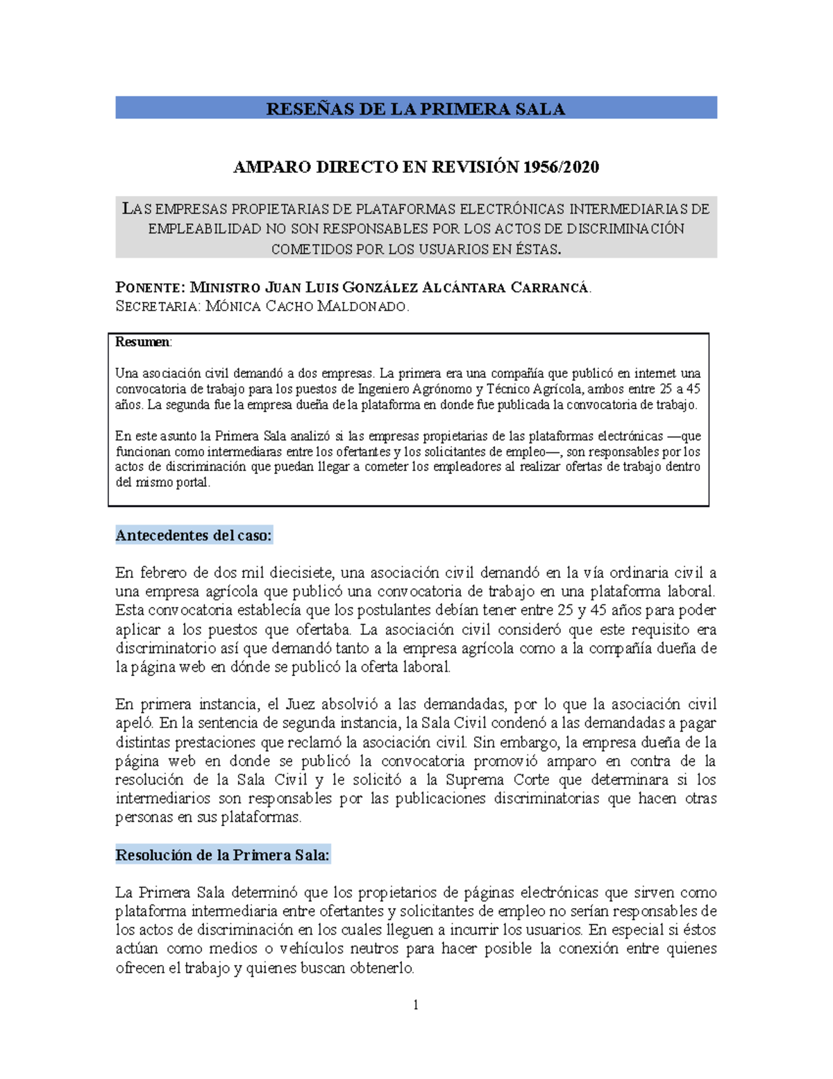 Reseña - Jlgac - ADR 1956-2020 (responsabilidad de intermediarios en internet) - RESEÑAS DE LA ...