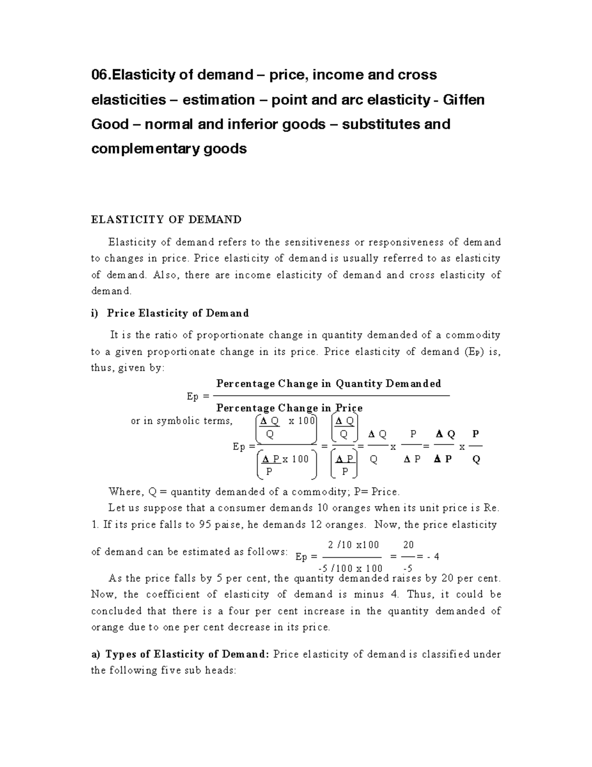 Microsoft Word - AECO-141-Principles of economics.doc - lec06 - Percentage Change in Quantity ...