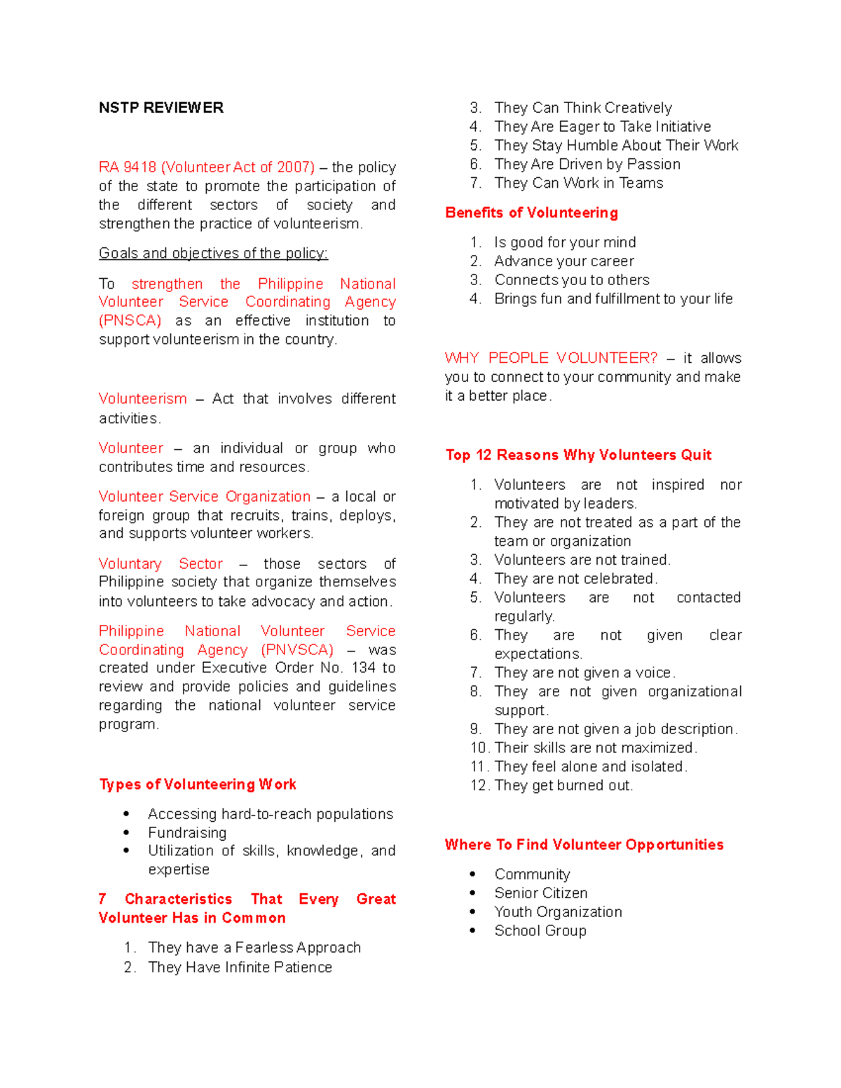 NSTP- Reviewer - Summary Tourism And Hospitality Marketing - NSTP ...