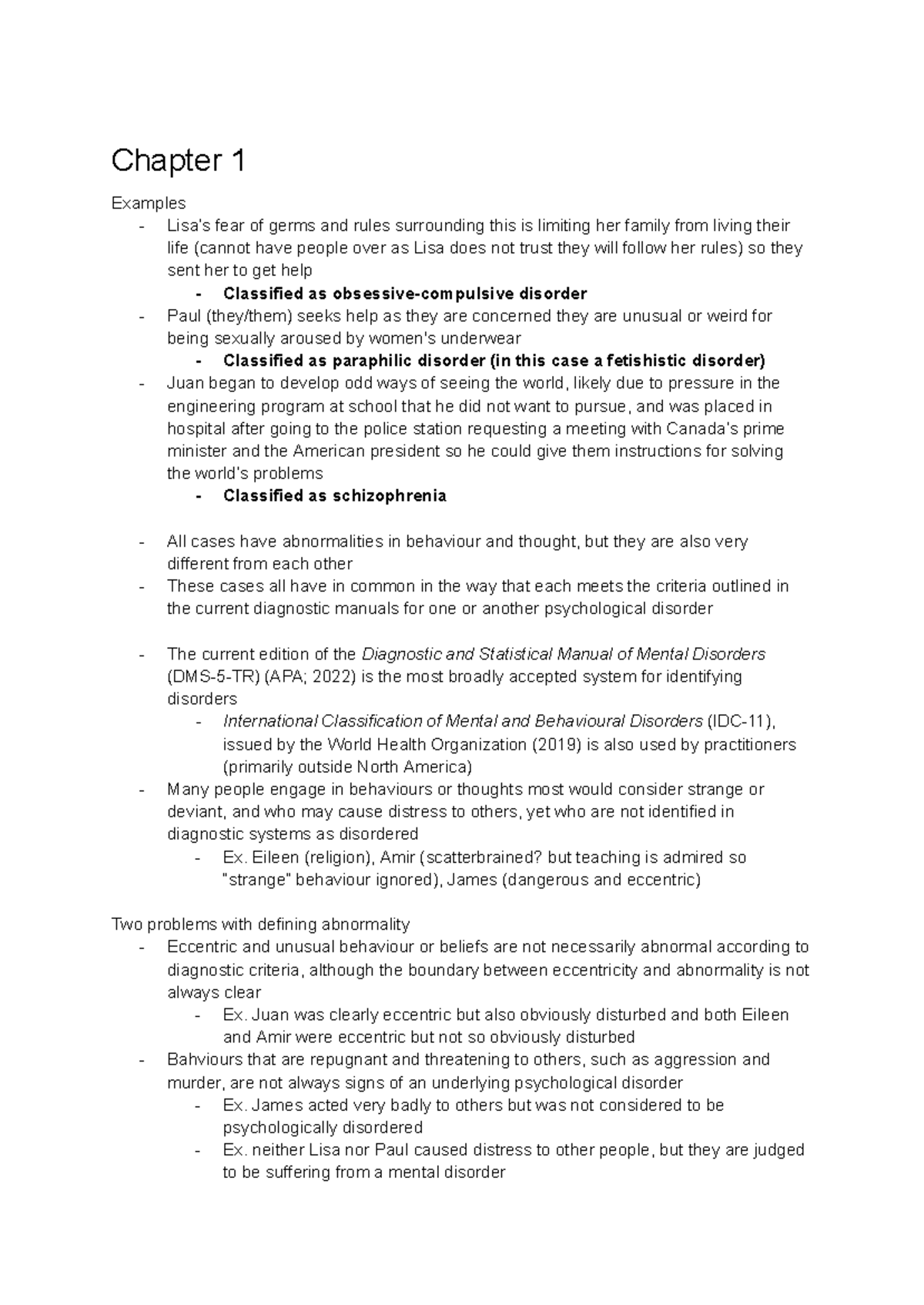 Psychol 2310A Textbook Notes - Chapter 1 Examples - Lisa’s fear of ...