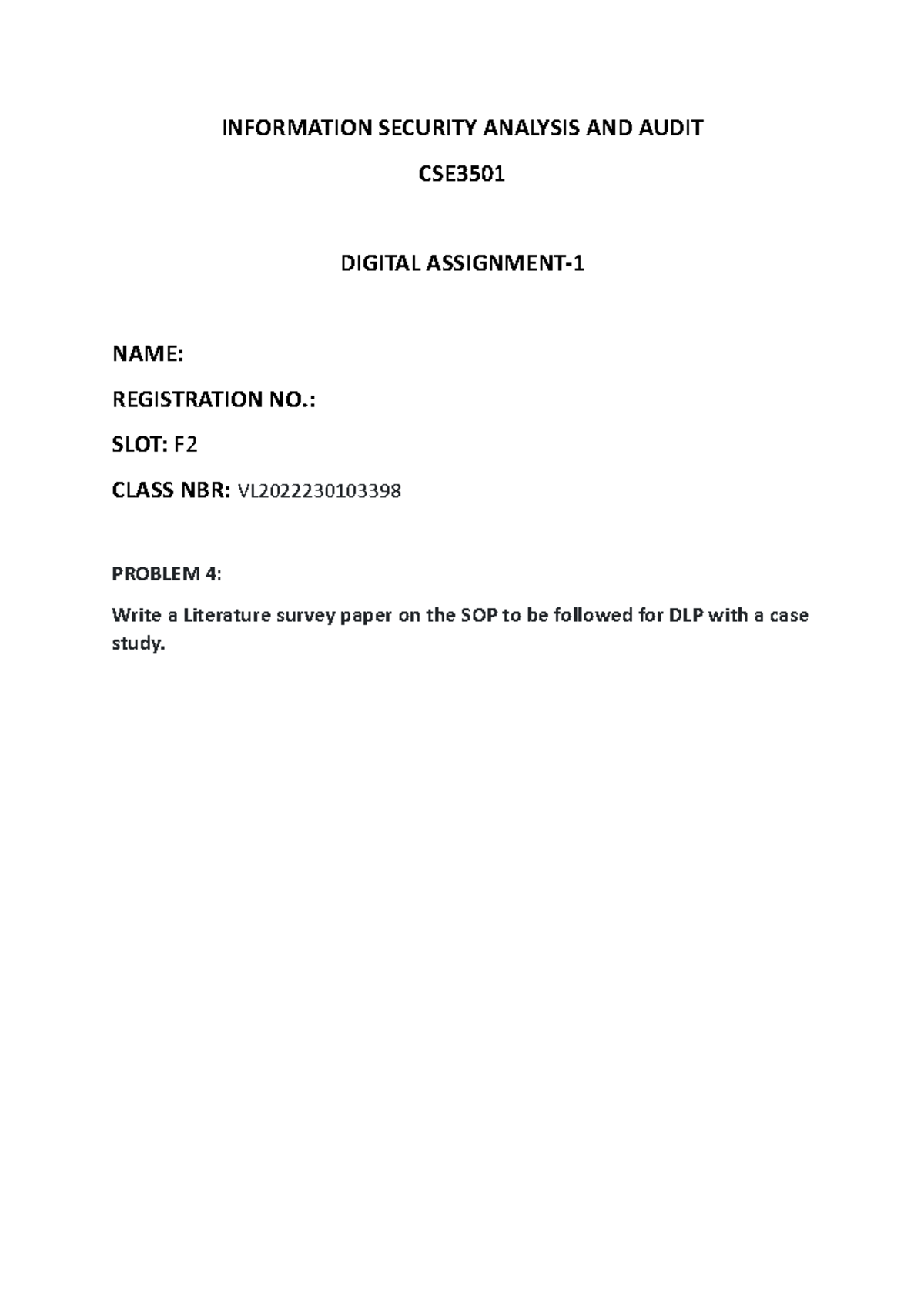 DA1 TH - nil - INFORMATION SECURITY ANALYSIS AND AUDIT CSE DIGITAL ...